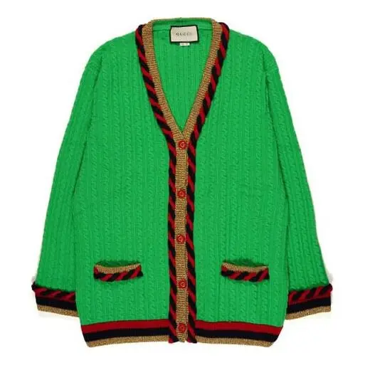 Gucci Stripe Splicing Loose Knit Cardigan - Green