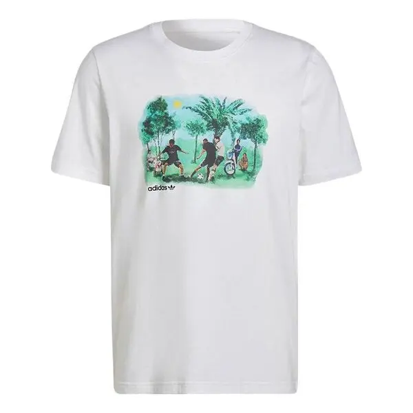 Adidas Originals Character Pattern Printing Round Neck Short Sleeve White - Multi-color