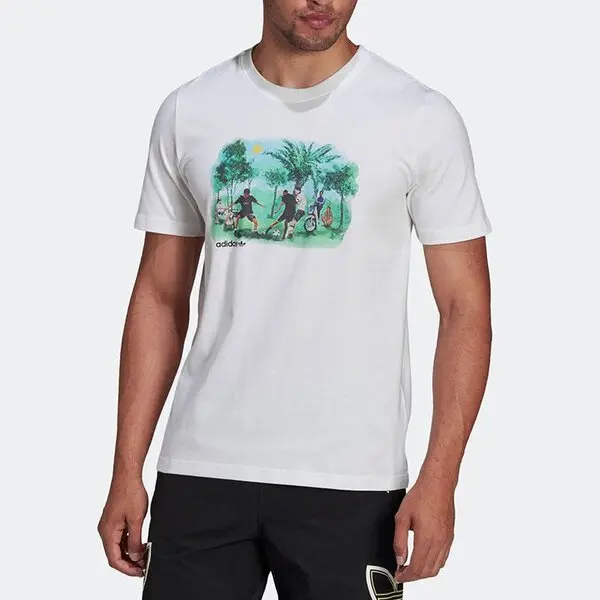 Adidas Originals Character Pattern Printing Round Neck Short Sleeve White - Multi-color