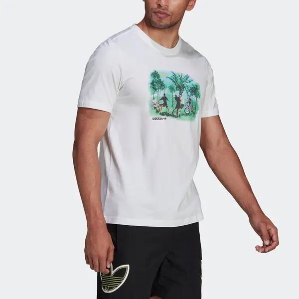 Adidas Originals Character Pattern Printing Round Neck Short Sleeve White - Multi-color
