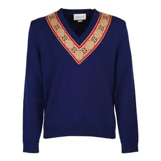 Gucci Gg V-neck Wool Sweater - Blue