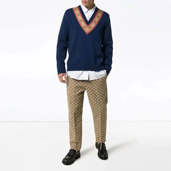 Gucci Gg V-neck Wool Sweater - Blue