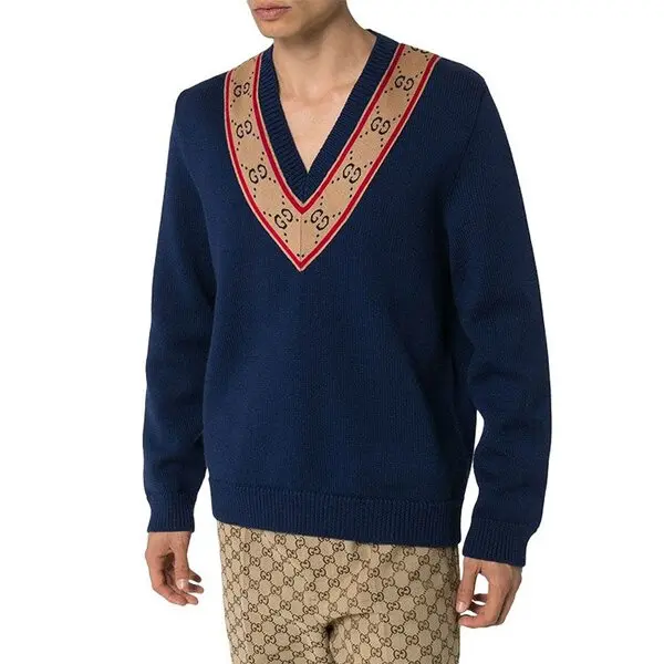 Gucci Gg V-neck Wool Sweater - Blue