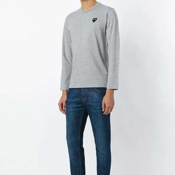 Play Comme Des Garcon Long Sleeves Logo Tee - Grey