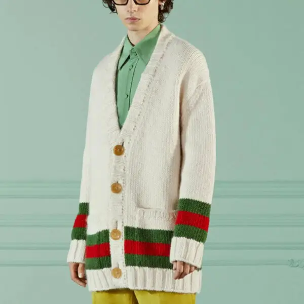 Gucci Wool Cardigan With Web Stripes