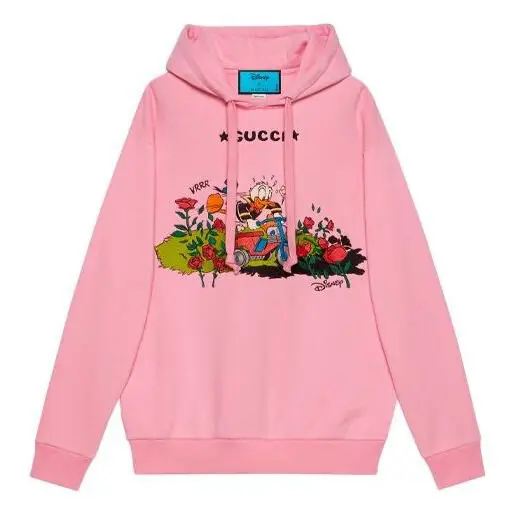 Gucci X Disney Donald Duck Printed Logo Embroidered Cotton Hoodie - Pink