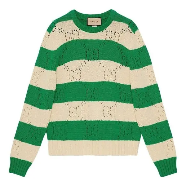 Gucci Gg Lace Striped Knit Sweater - Green
