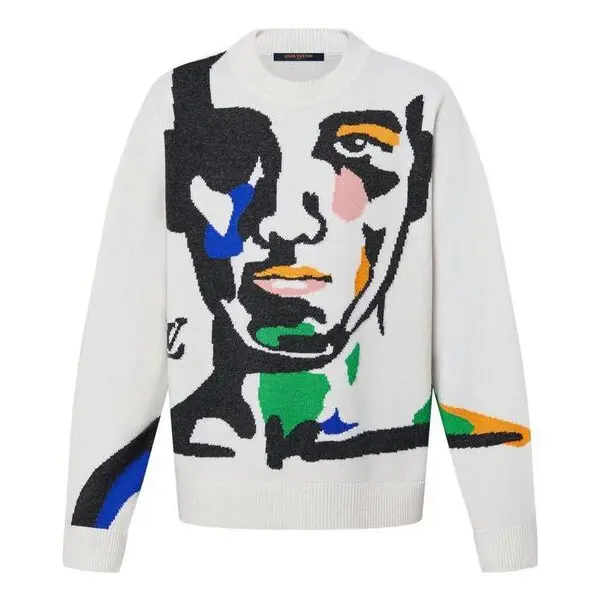 LOUIS VUITTON Intarsia Cashmere Wool Crewneck Sweater - White/multi-color