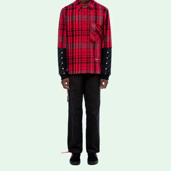 Off-White Jersey Sleeve Checked Shirt 'red Black
