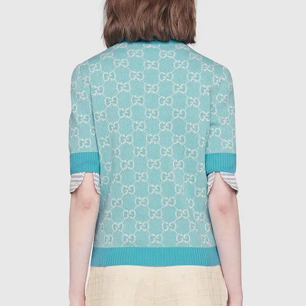 Gucci Gg Cotton Wool Piquet Top - Light Blue