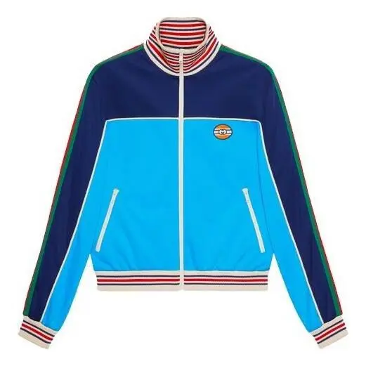Gucci Technical Jersey Zip-up Jacket With Web Detail - Blue