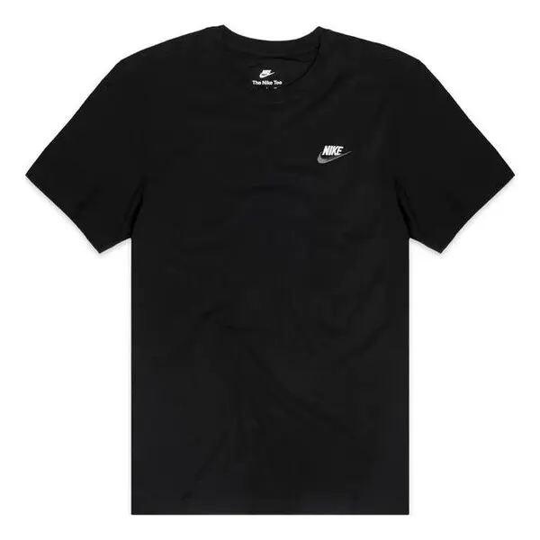 Nike Club Embroidered Logo Solid Color Round Neck Short Sleeve Black - Multi-color