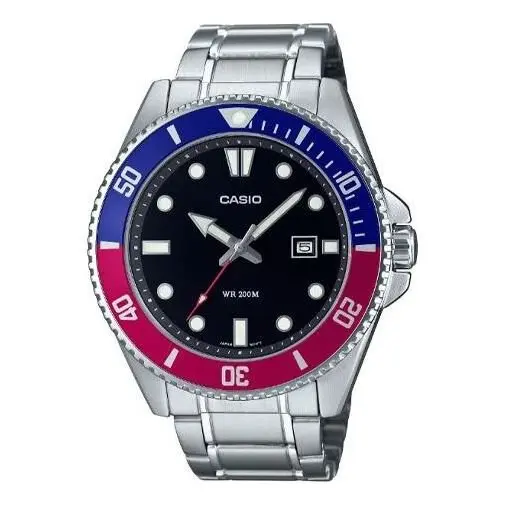 Casio Analog Stainless Steel Watch - Silver/blue/plum