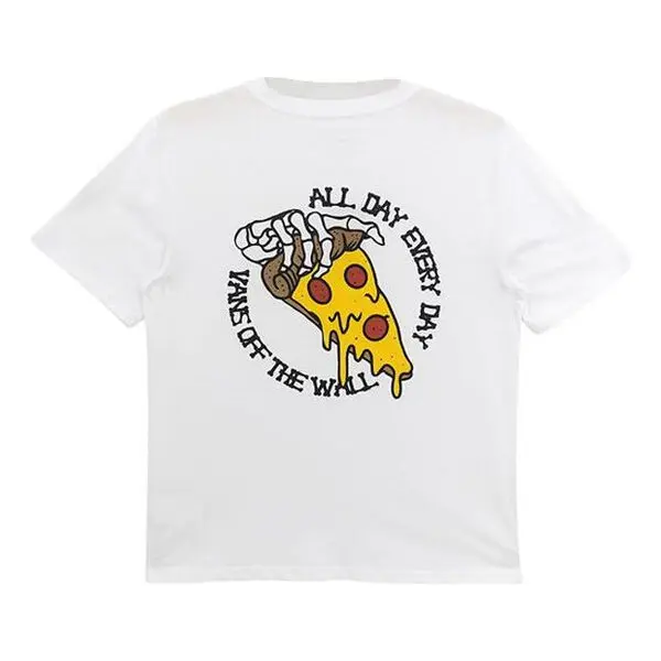 VANS Skeleton Pizza Cartoon Printing Casual Round Neck Short Sleeve - White