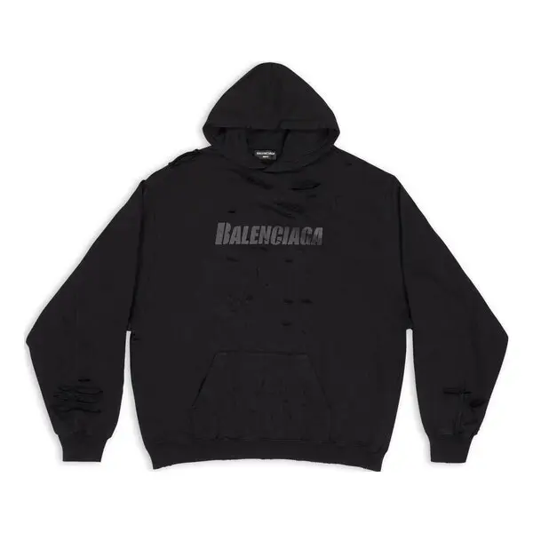 Balenciaga Caps Destroyed Hoodie - Black