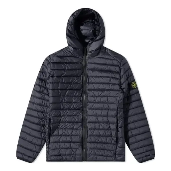 Stone Island Logo Patch Hooded Down Puffer Jacket - Navy