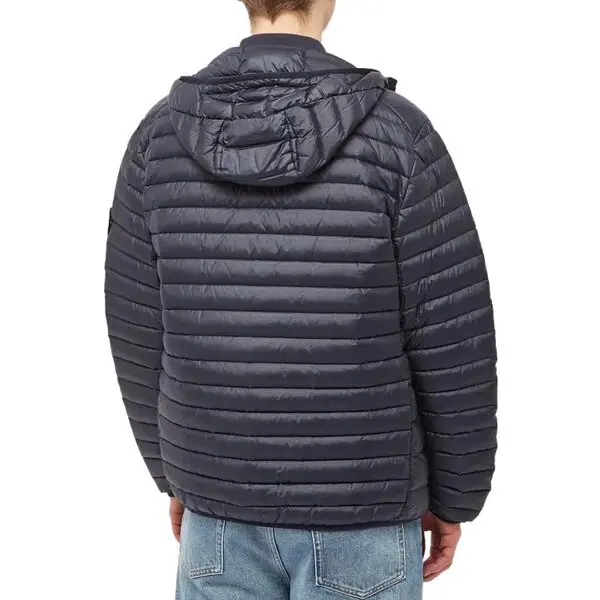 Stone Island Logo Patch Hooded Down Puffer Jacket - Navy