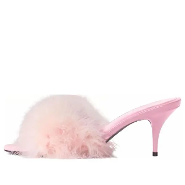 Balenciaga Feather Trimmed High Heel Sandals - Pink