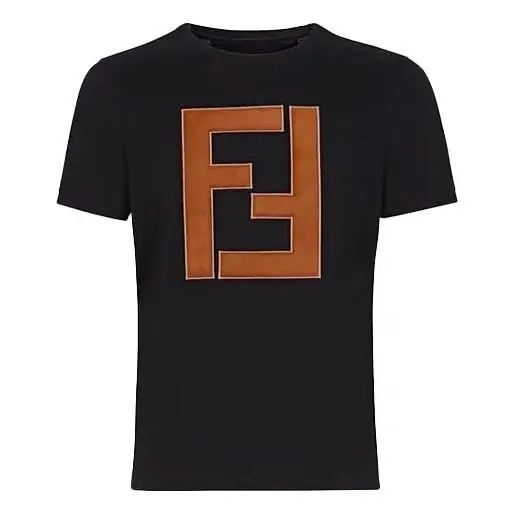 Fendi Ss21 Logo Pattern Round Neck Short Sleeve T-shirts - Black