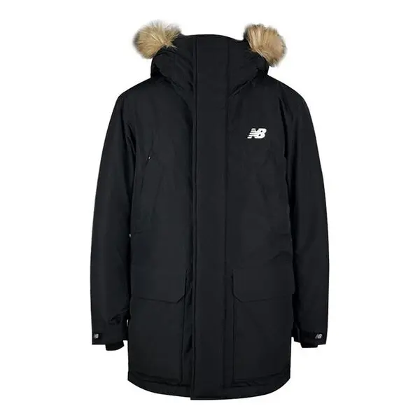 NEW BALANCE Down Parka With Fur-trimmed Hood - Black/brown
