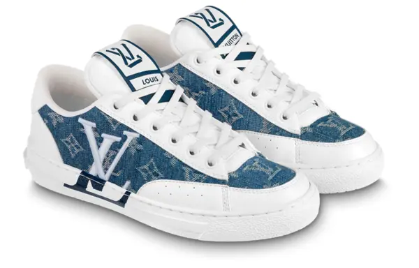 LOUIS VUITTON Charlie Sneakers In White Denim Monogram - White/blue