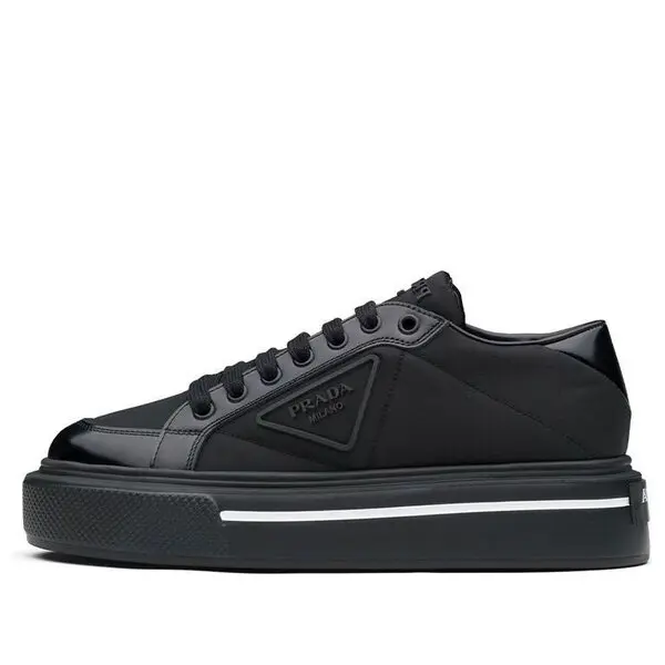 Prada Macro Re-nylon And Brushed Leather Sneakers - Black/white
