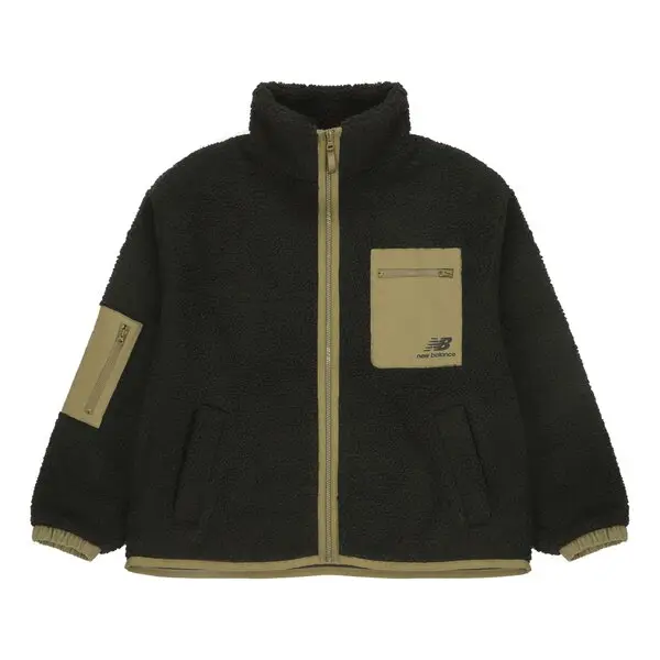 NEW BALANCE Splicing Retro Stand Collar Knit Lamb's Wool Short Jacket - Black