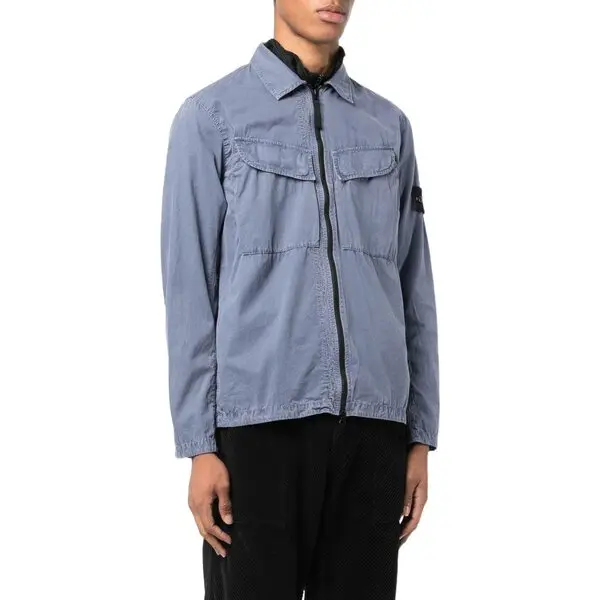 Stone Island Brushed Cotton Canvas Zip Overshirt - Dark Blue