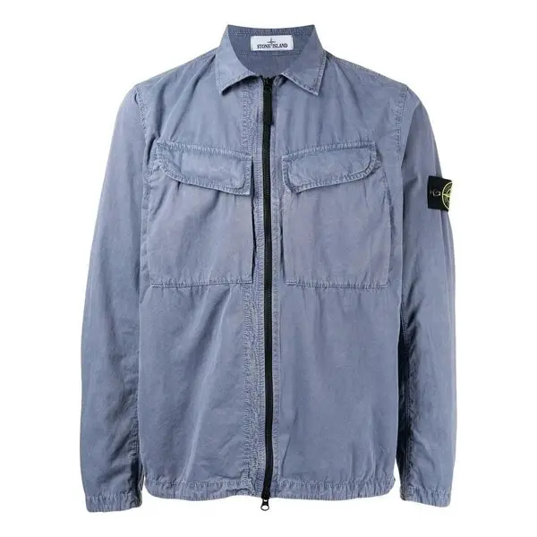 Stone Island Brushed Cotton Canvas Zip Overshirt - Dark Blue