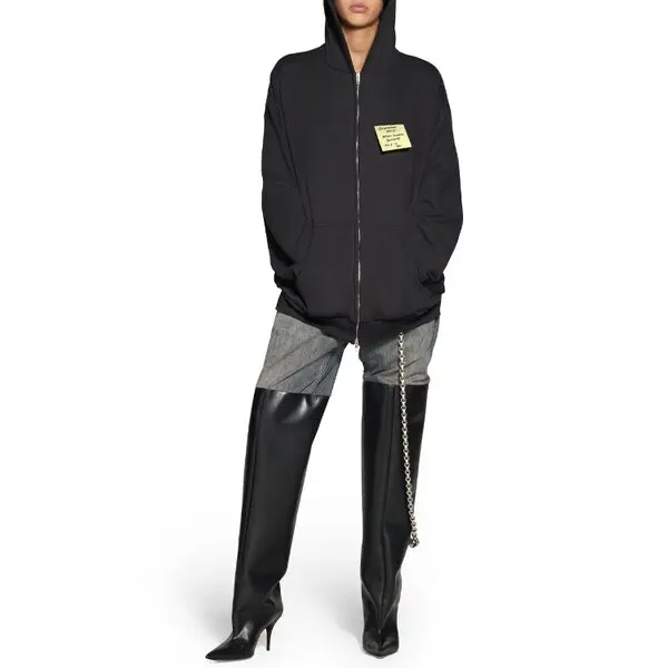 Balenciaga Sticky Note Zip-up Hoodie - Black Faded