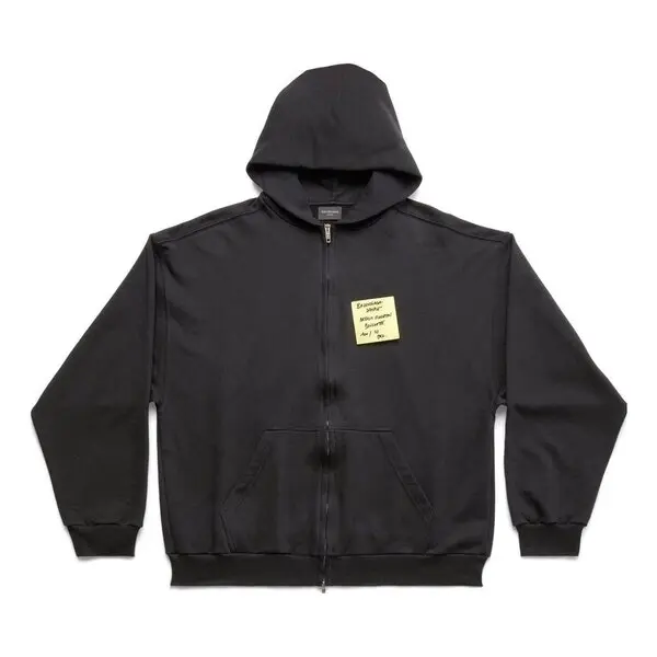 Balenciaga Sticky Note Zip-up Hoodie - Black Faded