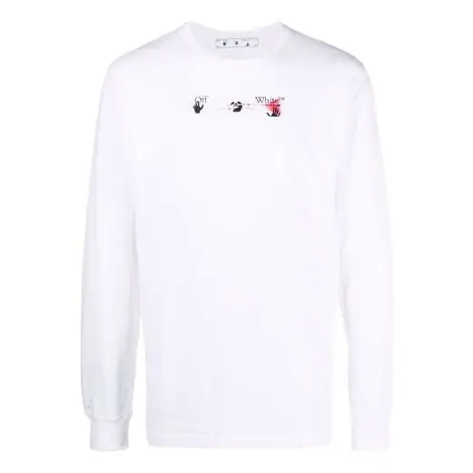Off-White Arrow Pattern Printing Long Sleeves Ordinary White T-shirt - White/fuchsia