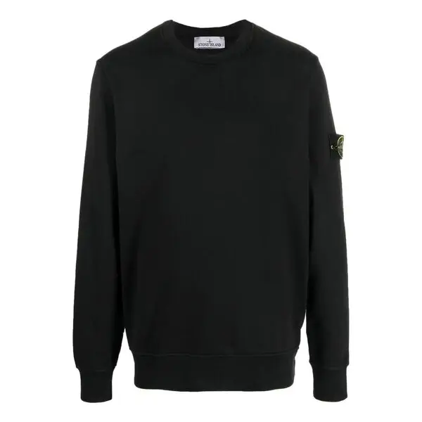 Stone Island Crewneck Sweatshirt With Logo Patch - Black