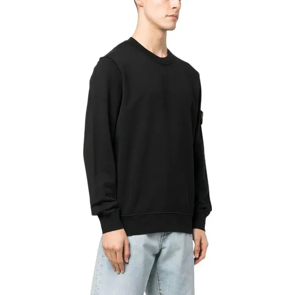 Stone Island Crewneck Sweatshirt With Logo Patch - Black