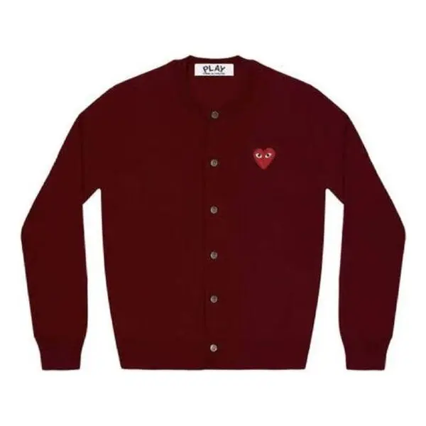 Play Comme Des Garcon Knit Cardigan With Emblem - Burgundy