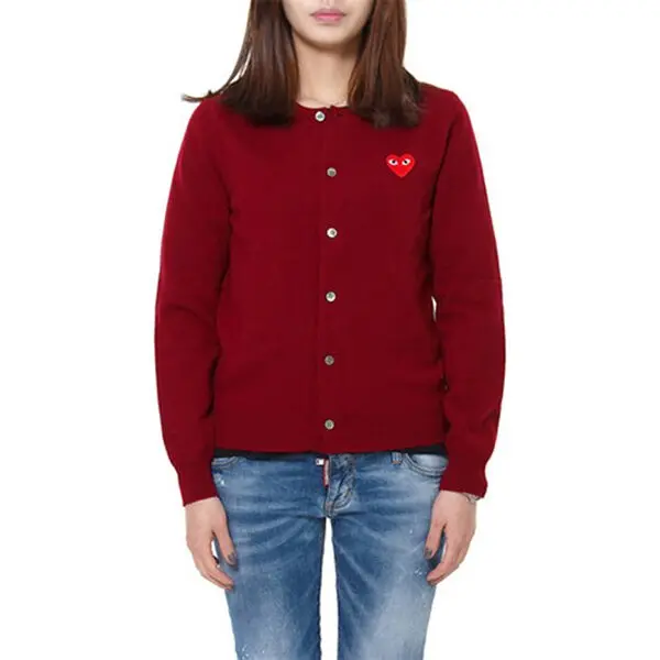 Play Comme Des Garcon Knit Cardigan With Emblem - Burgundy