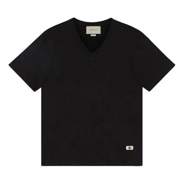 Gucci Ss21 Linen V-neck Tee - Black