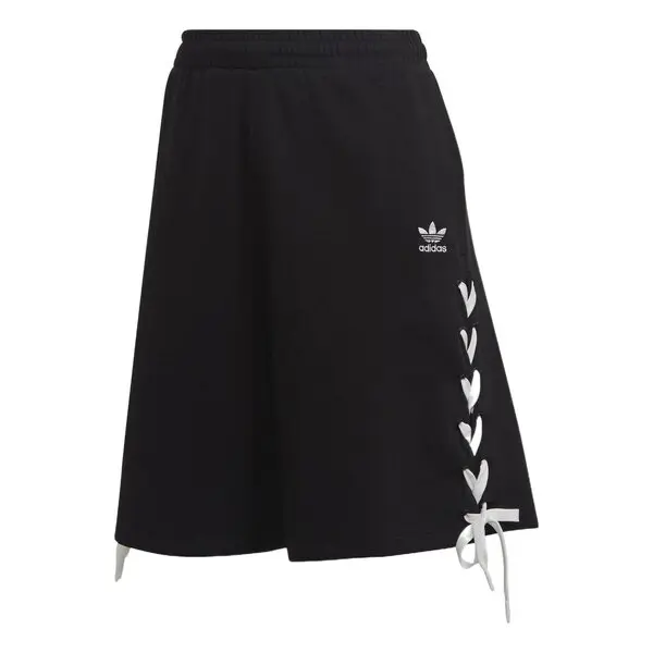Adidas Trefoil Side Striped Elastic Waist Loose Shorts - Black/white