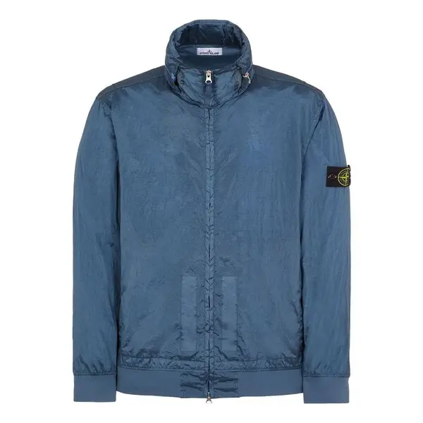 Stone Island Nylon Zip-up Jacket With Logo - Blue