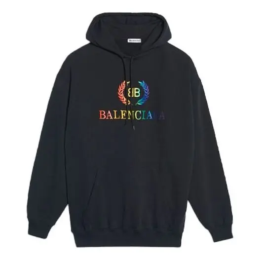 Balenciaga Embroidered Logo Hoodie - Black
