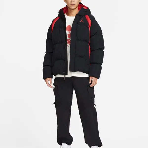 JORDAN Hooded Padded Jacket With Geometric Pattern And Color Block