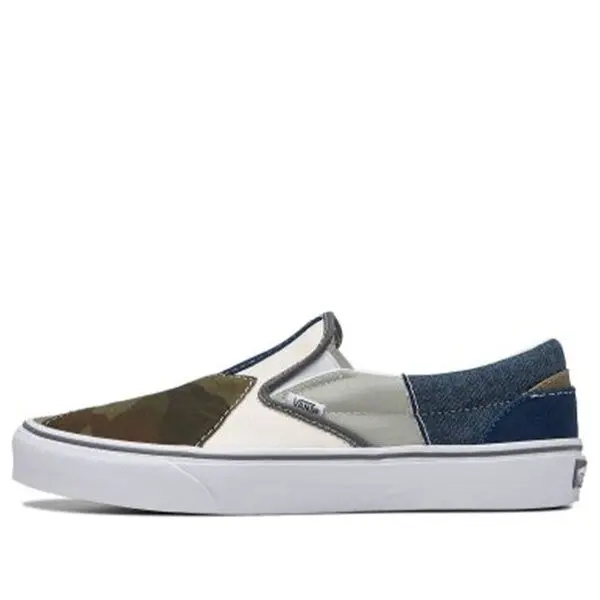 VANS Classic Slip-on Patchwork Camo Low Top Sneakers - Brown/blue/white