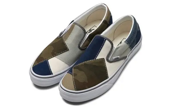 VANS Classic Slip-on Patchwork Camo Low Top Sneakers - Brown/blue/white