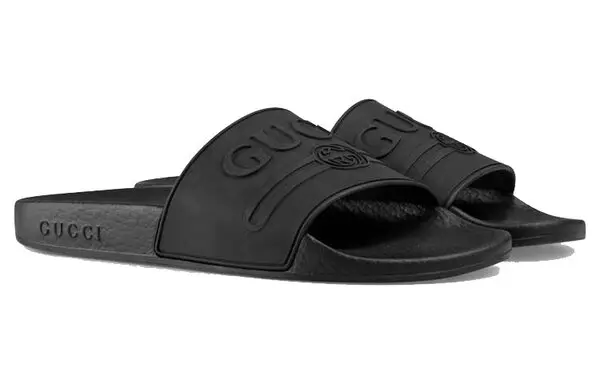 Gucci Embossed Logo Rubber Slides - Black