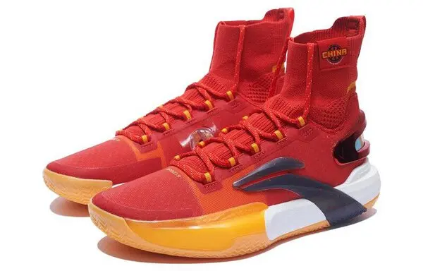 LI-NING Speed High Top Basketball Sneakers - Red/white/black