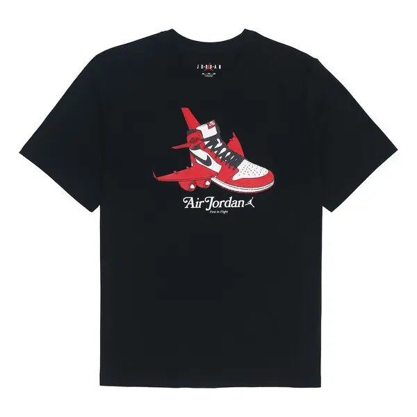 JORDAN Logo Pattern Printing Basketball Training Sports Short Sleeve T-shirt - Black