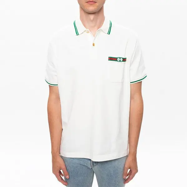 Gucci Embellished Webbing And Interlocking Gg Cotton Short-sleeved Polo Shirt For White