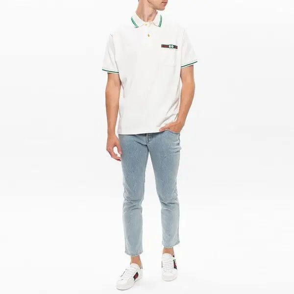 Gucci Embellished Webbing And Interlocking Gg Cotton Short-sleeved Polo Shirt For White