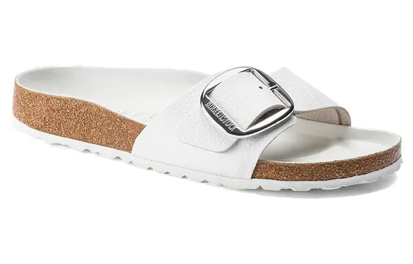 BIRKENSTOCK Madrid Big Buckle Leather Slide Sandals - White/silver