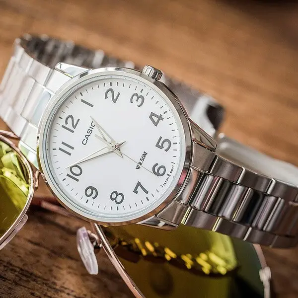 Casio Analog Watch With White Dial And Stainless Steel Strap